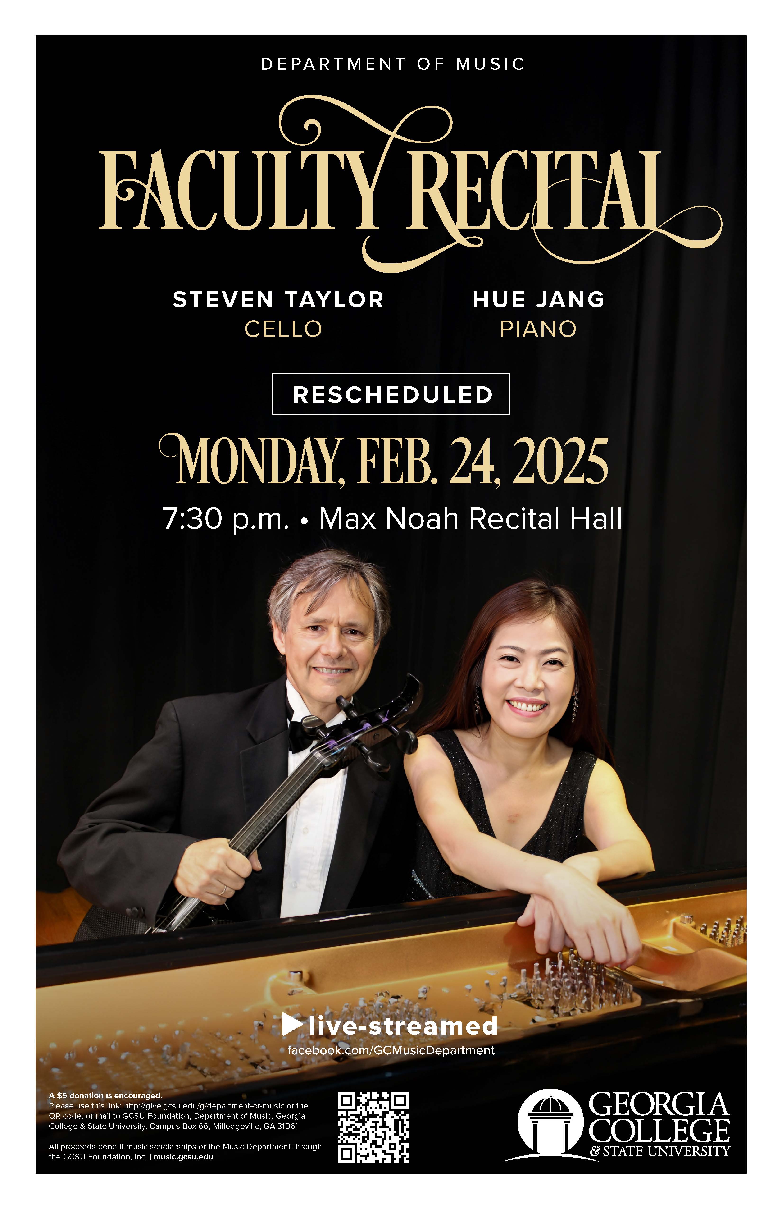 Rescheduled for Feb. 24- Faculty Recital: Steven Taylor, cello and Hue Jang, piano | Front Page